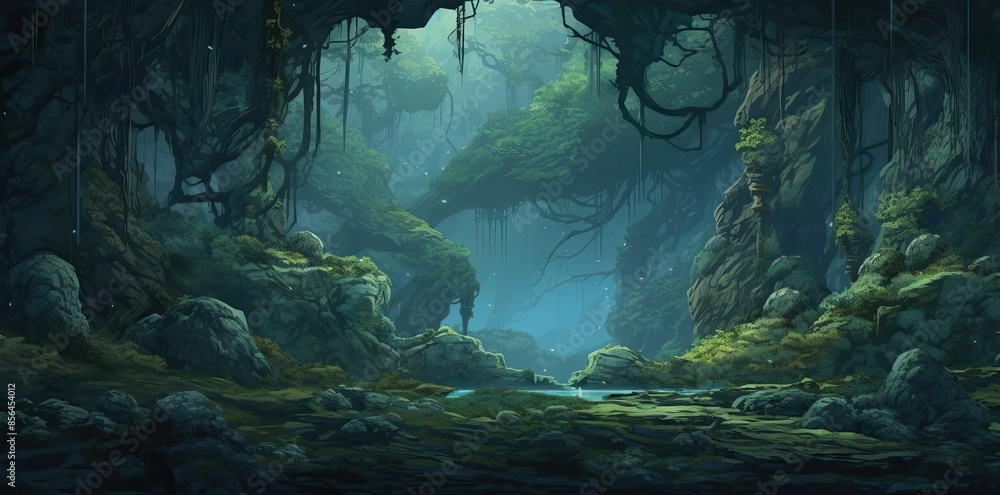 background game wallpaper featuring a lush forest with moss and trees ...