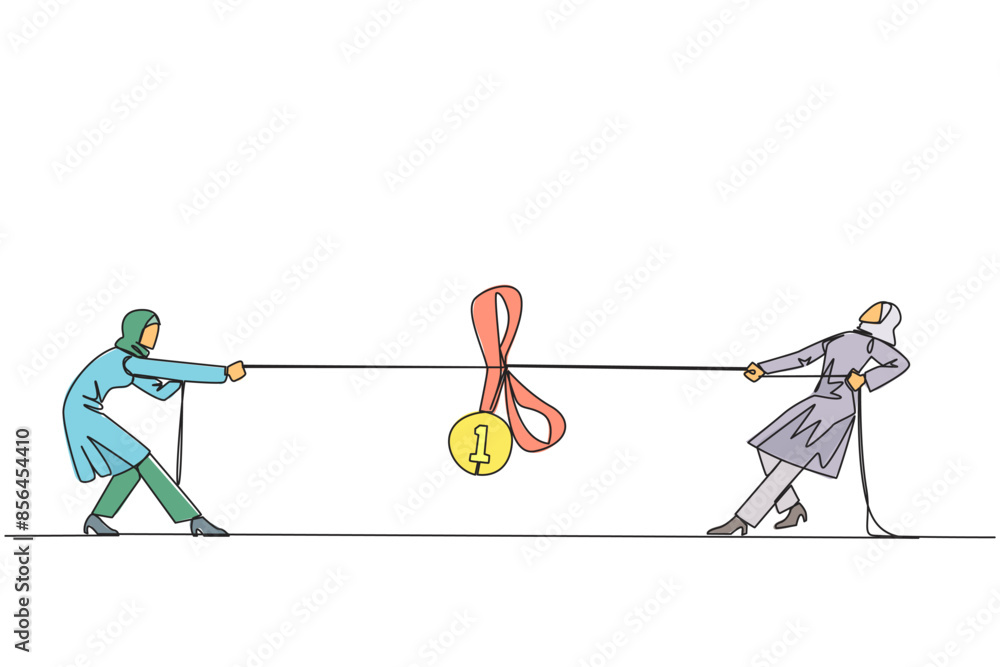 Single continuous line drawing two ambitious Arabian businesswomen ...