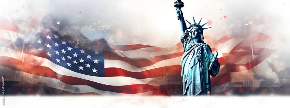 American flag and the Statue of liberty Background for independence day ...