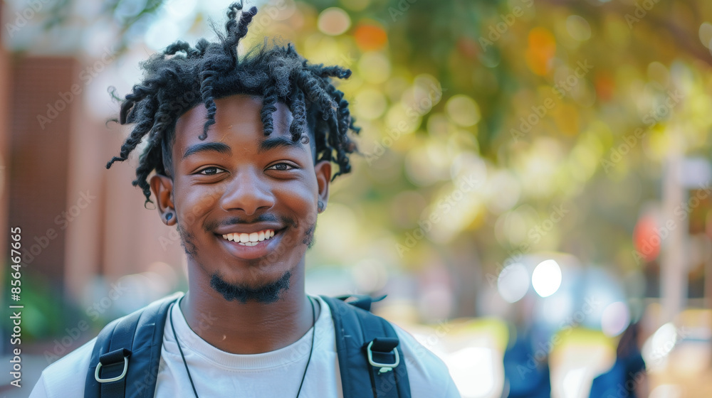 Young black man with freckles college guy looking at the camera with a ...