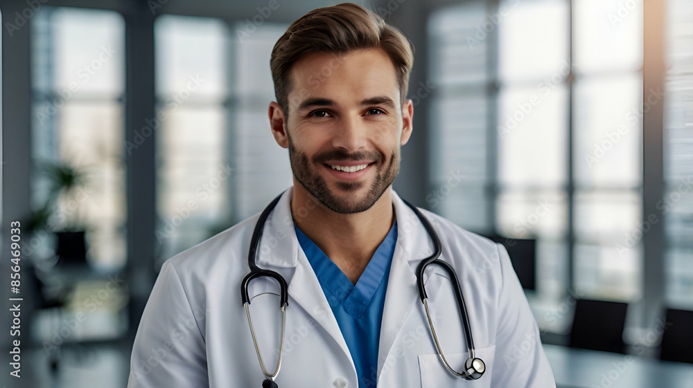 European male medical assistant on white background with world nurses ...