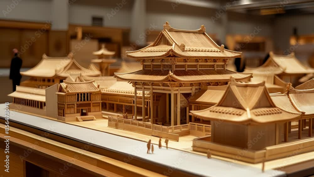 Detailed architectural model of a traditional Japanese temple complex ...
