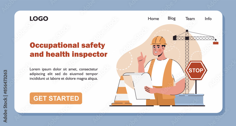 Flat vector illustration. Web banner of labor safety inspectorate ...