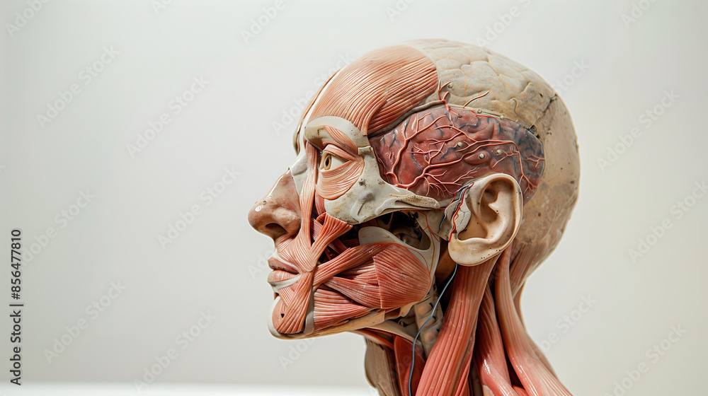 Human Head Anatomy - Muscles, Nerves, and Brain Side Profile Stock ...