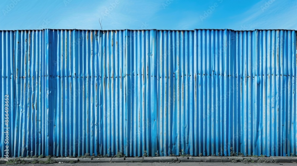 Blue metal fence with corrugated surface for security and privacy Stock ...