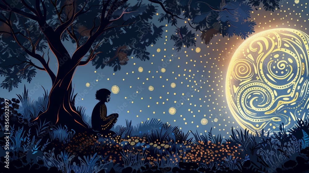 Australian Aboriginal storytelling under the stars, dreamtime paintings ...