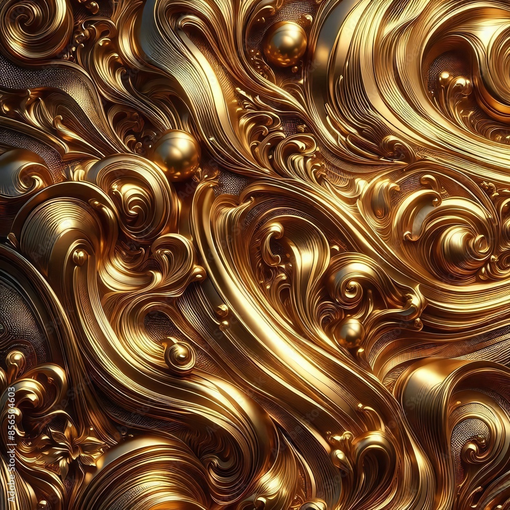 Gold or Golden Metallic Texture with Barroco Art and Embossed Stock ...