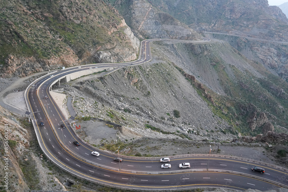 View of the city of taif or Ta'if with many mountains. You can see the ...