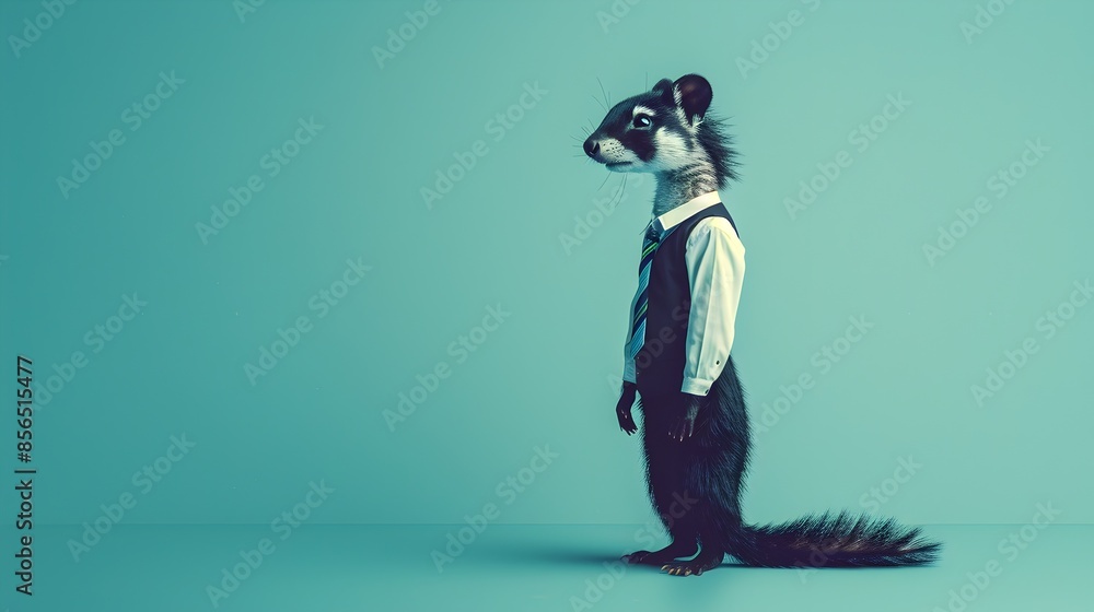Surreal of a One Skunk Wearing White Collar Worker Outfit on Plain ...