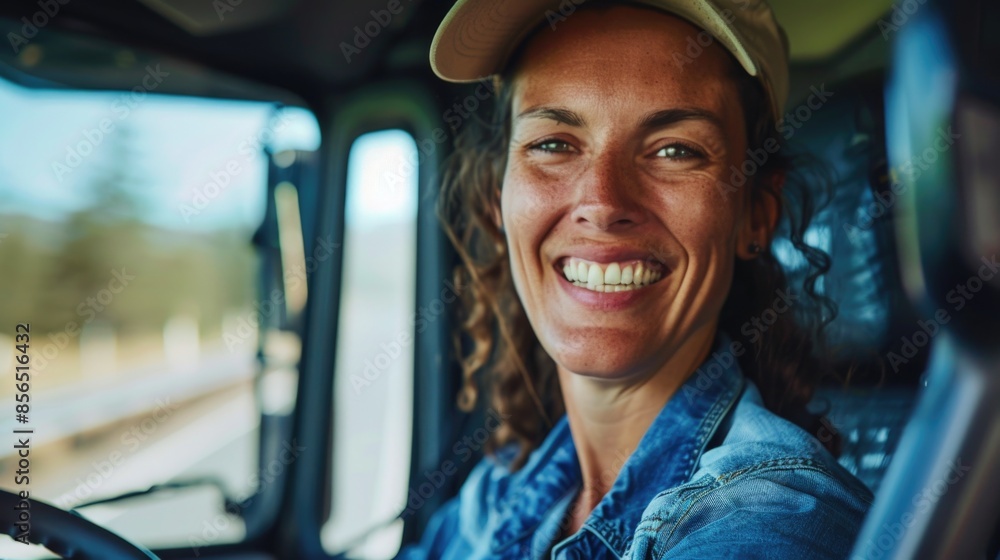 Empowered presence - portrait female truck driver, strength and ...
