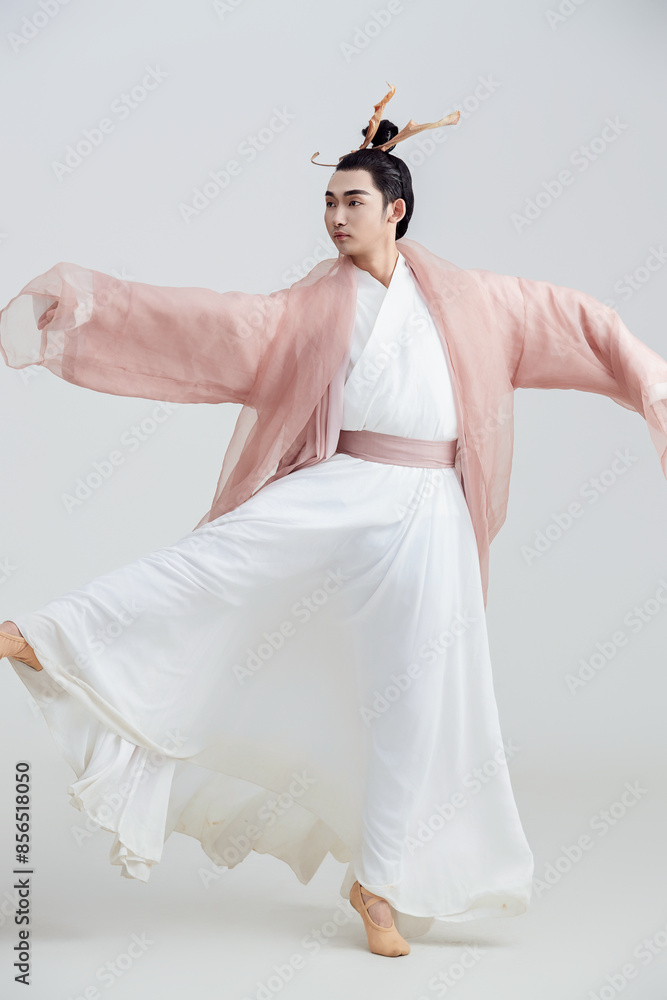 Artistic image of a Chinese priest and Taoist priest on a white ...