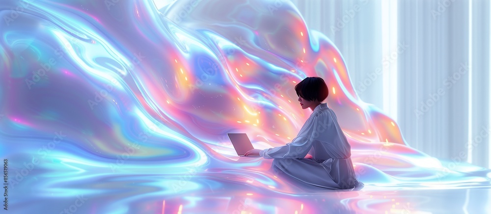 Immersed in the Clouds: A Woman Engages with a Laptop Amidst an ...