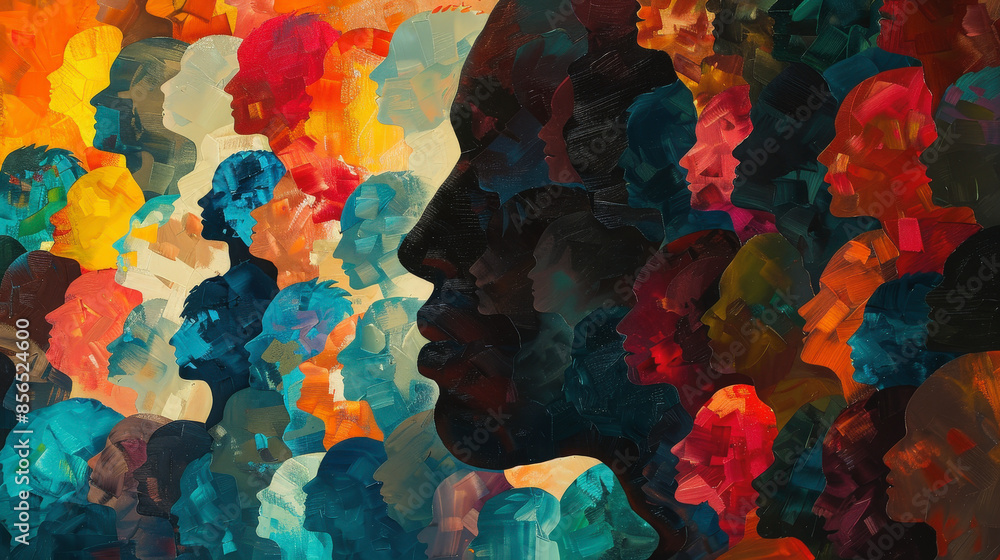 Role model : Colorful, abstract depiction of diverse human silhouettes ...