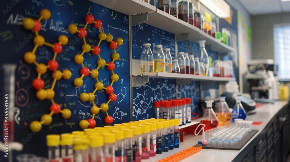Molecular Biologist's Lab Wall: Featuring DNA structure models, cell ...