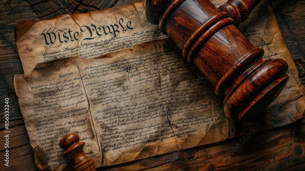 Vintage Gavel and Scroll on Dark Background Representing Last Will and ...