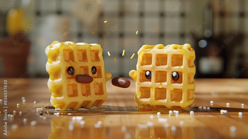 Funny Waffle Breakfast Cartoon Mascots, Tasty Homemade Food Photography ...