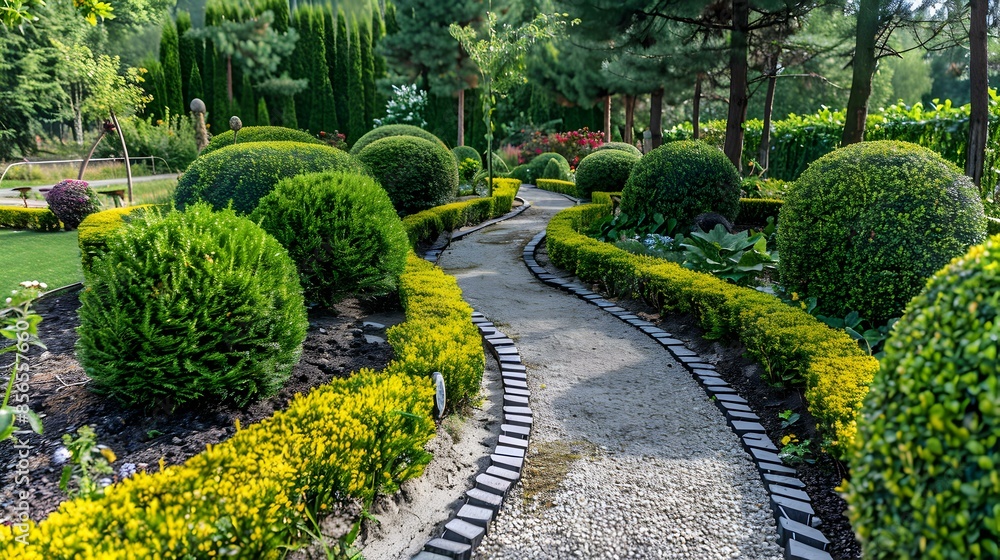 Borders with lines of dwarf boxwoods decorating Stock Illustration ...