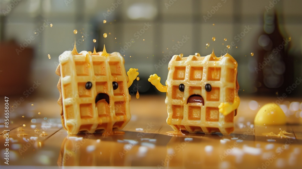 Funny Waffle Breakfast Cartoon Mascots, Tasty Homemade Food Photography ...