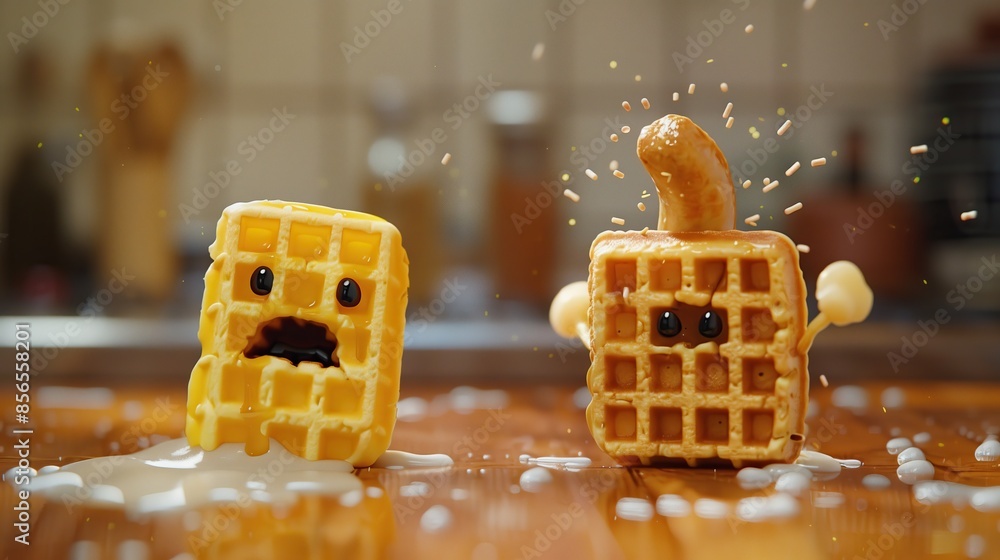 Funny Waffle Breakfast Cartoon Mascots, Tasty Homemade Food Photography ...