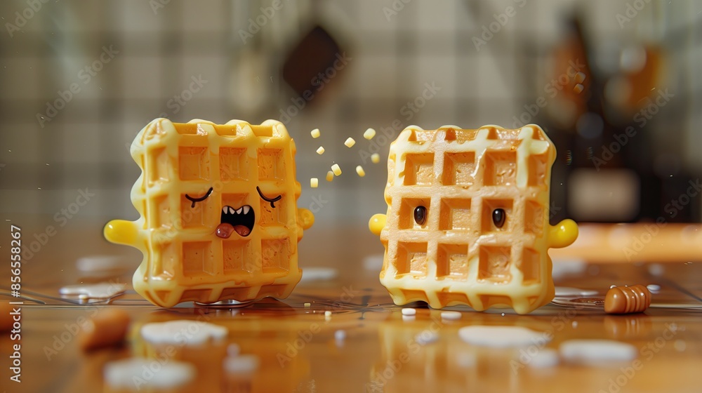 Funny Waffle Breakfast Cartoon Mascots, Tasty Homemade Food Photography ...