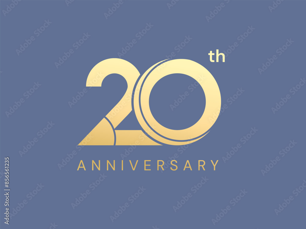 20th Anniversary luxury gold celebration with curved lines Overlapping ...
