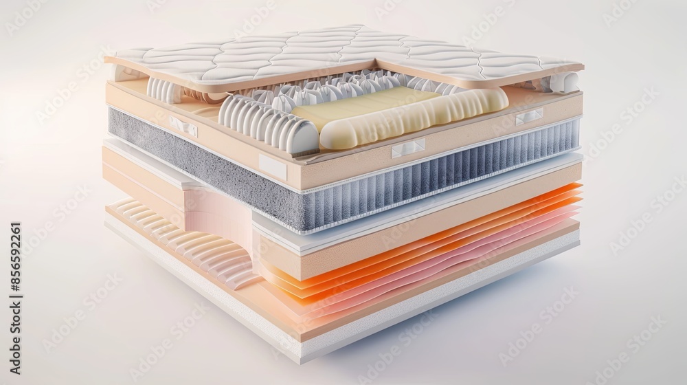 A detailed cutaway view of a mattress showing its internal layers ...