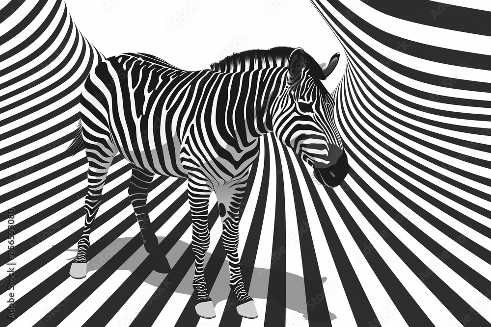 Zebra blending into black and white striped background, optical ...