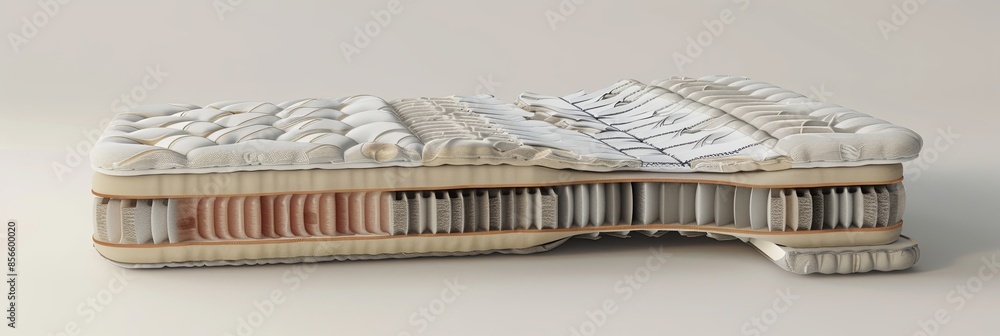 A cutaway view reveals the internal layers of a mattress, showcasing ...