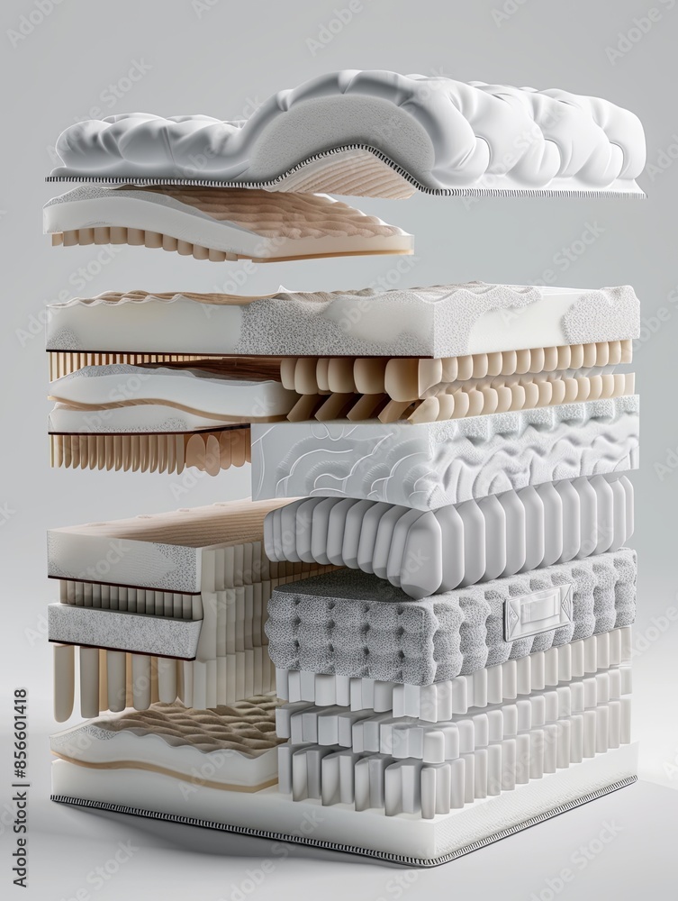 A detailed cutaway view showcasing the internal layers of a mattress ...
