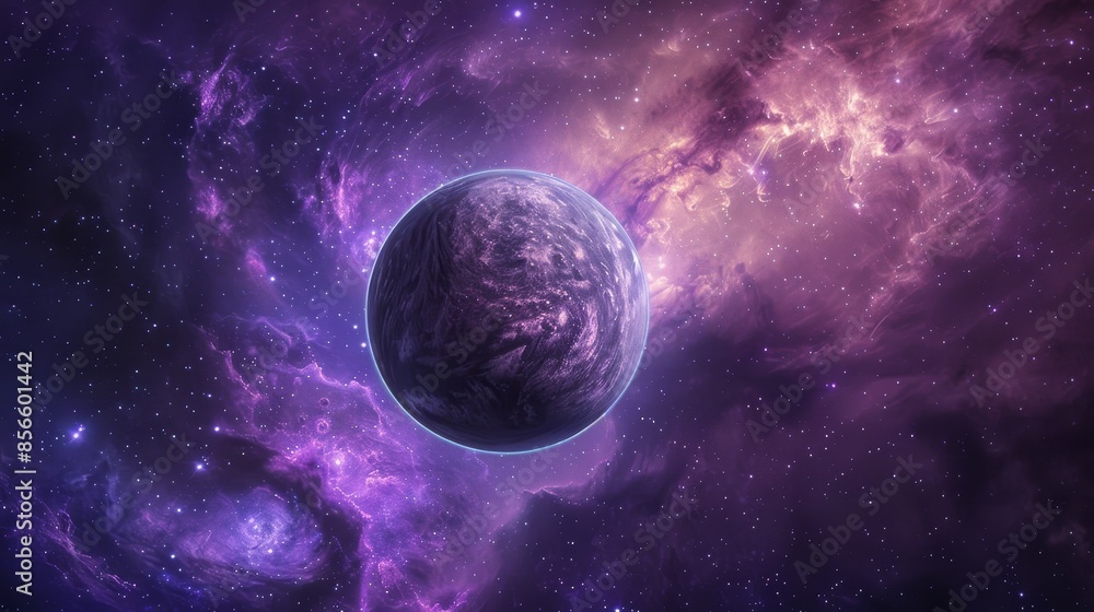 Unknown planet with a nebula and star cluster background, outer space ...