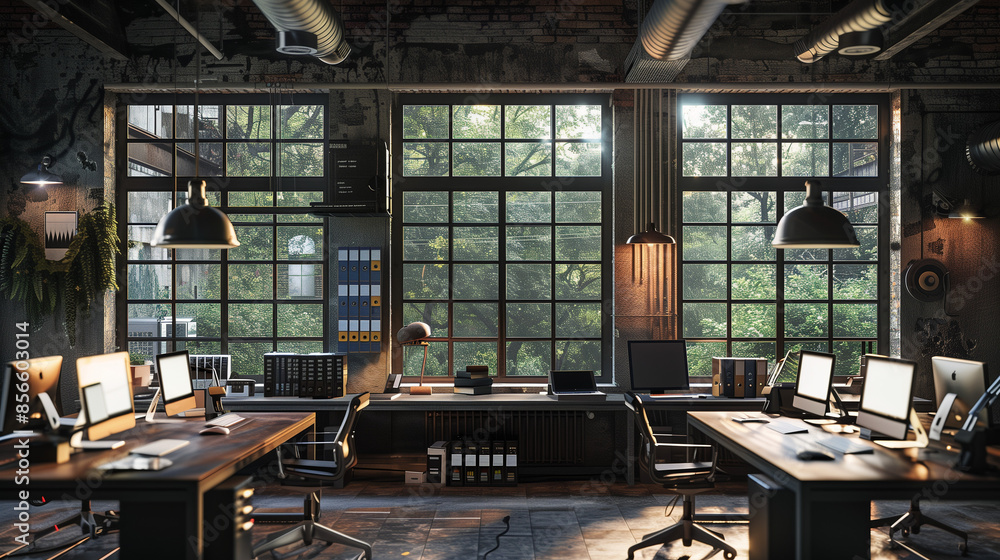 Workspace with a view: modern office layout featuring ample windows and ...