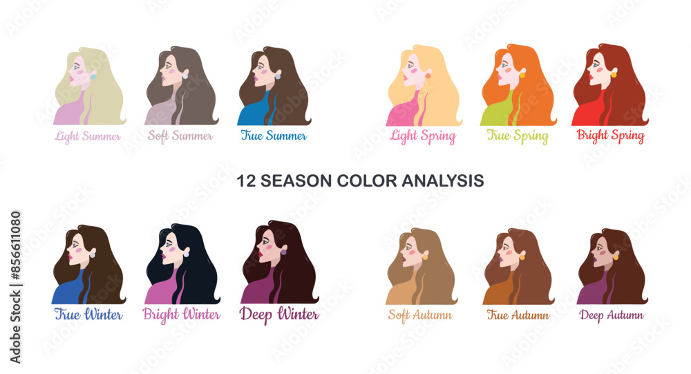 Seasonal color analysis. Color guide for stylist, palette for type ...