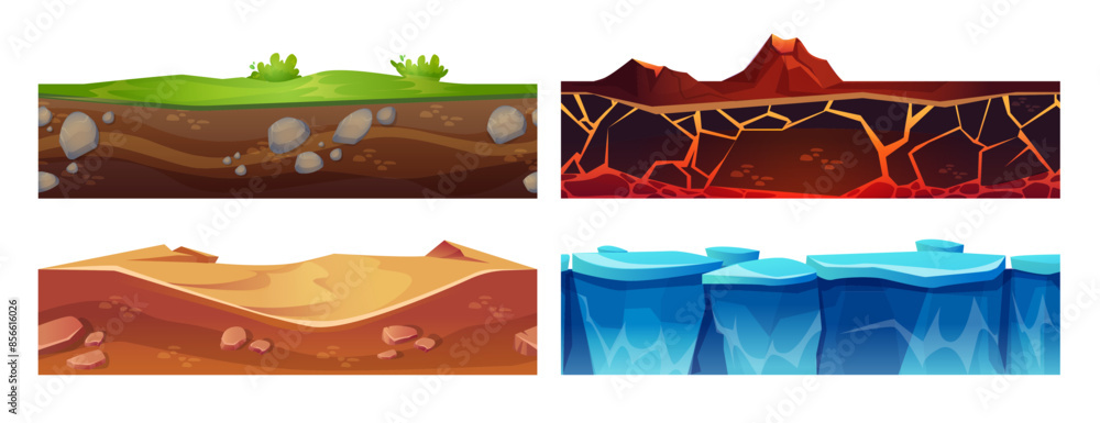 Cut ground layer for game ui platform design. Cartoon vector set of ...