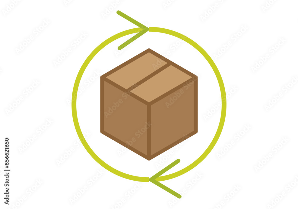 Caja de cartón rodeada de círculo verde con flechas por la ...