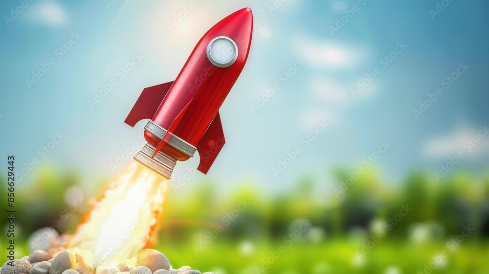 Dynamic image of a red rocket launch, symbolizing success and ...