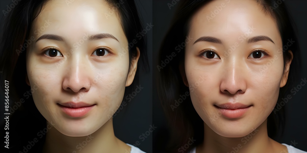 Before and after photos of middleaged Asian womans melasma treatment ...