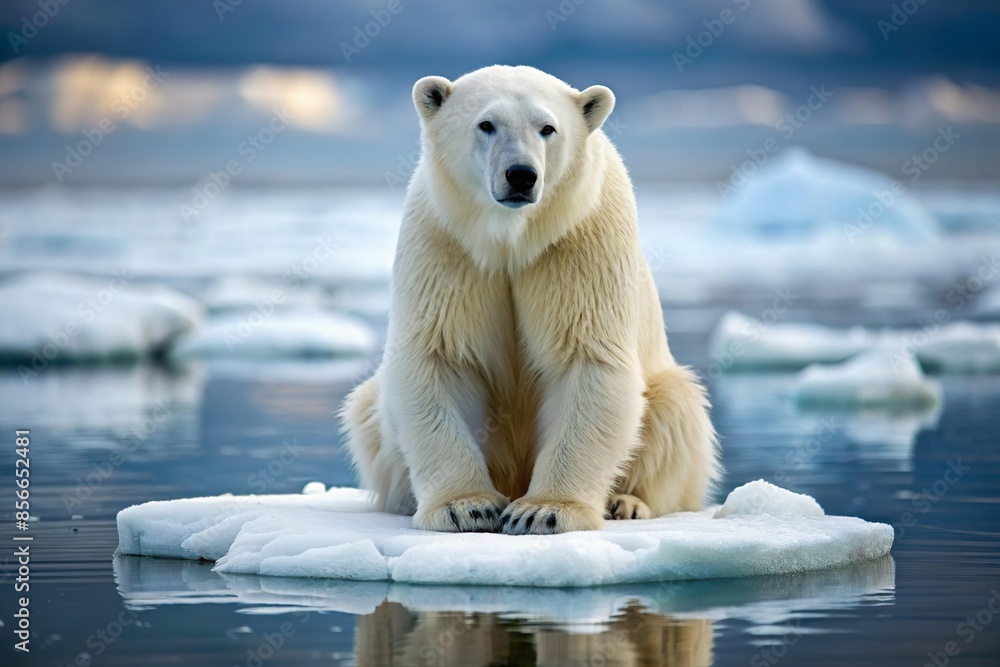 polar bear on melted ice sheet. Global warming and sea level rising ...