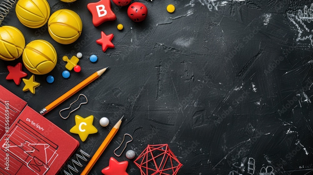 elementary school background with pencils and erasers, an abc icon on a ...