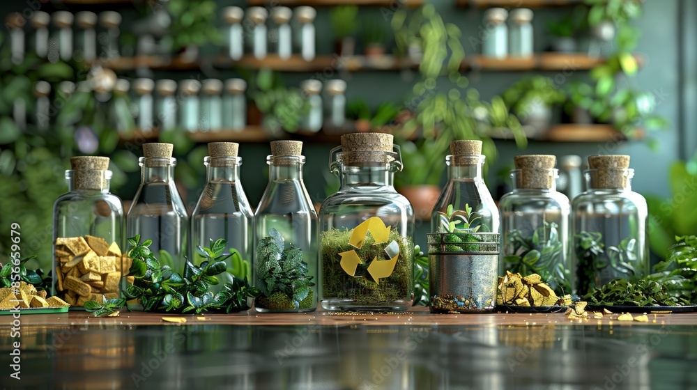 environmental club background with recycling bins and posters, a leaf ...