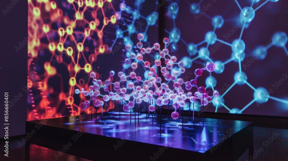 Futuristic holographic science display showing detailed molecular ...