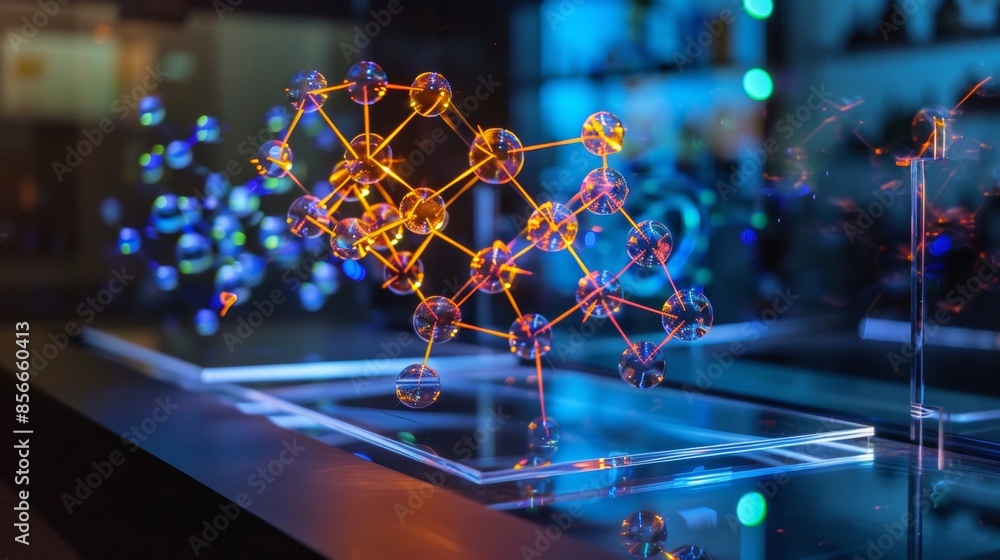 Futuristic holographic science display showing detailed molecular ...