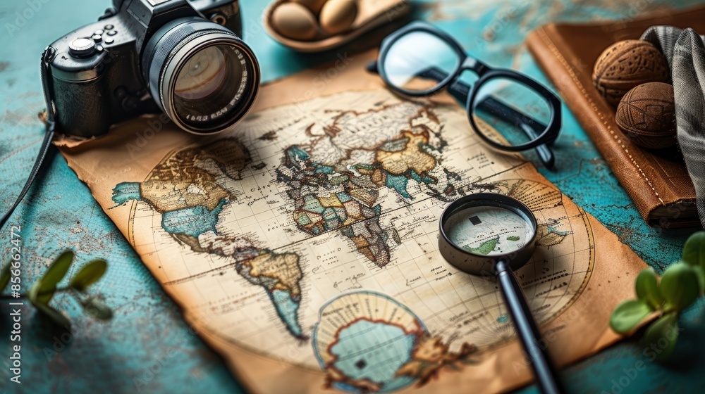 history class background with maps and historical artifacts, a timeline ...