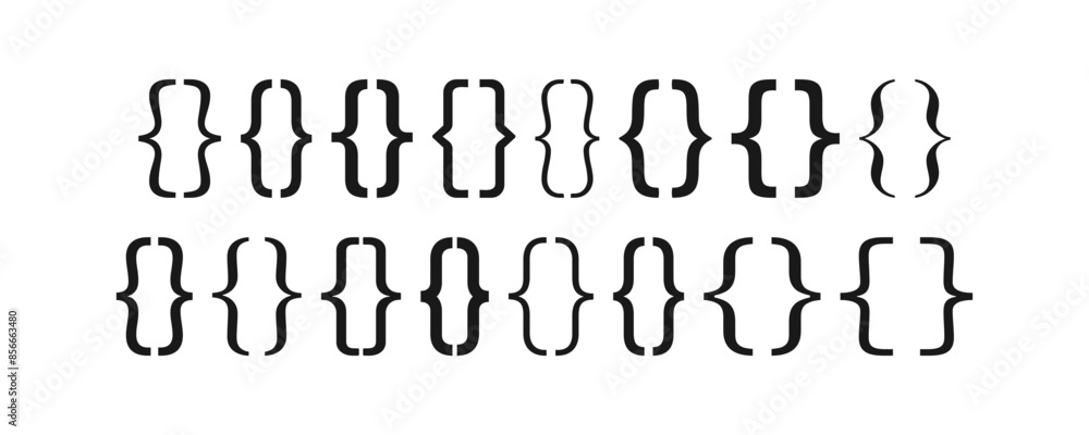 Set of black curly brackets related icons, curly braces of different ...