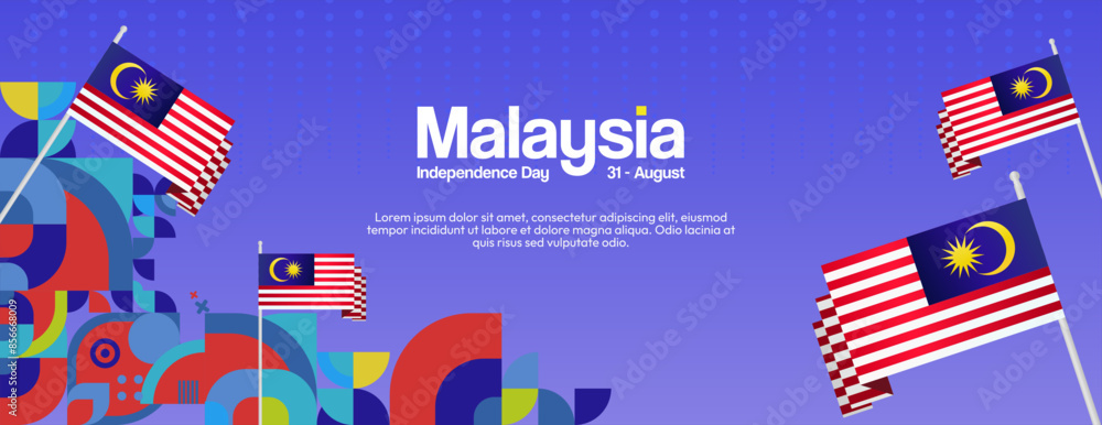 Malaysia Independence Day banner in modern geometric style. Wide banner ...
