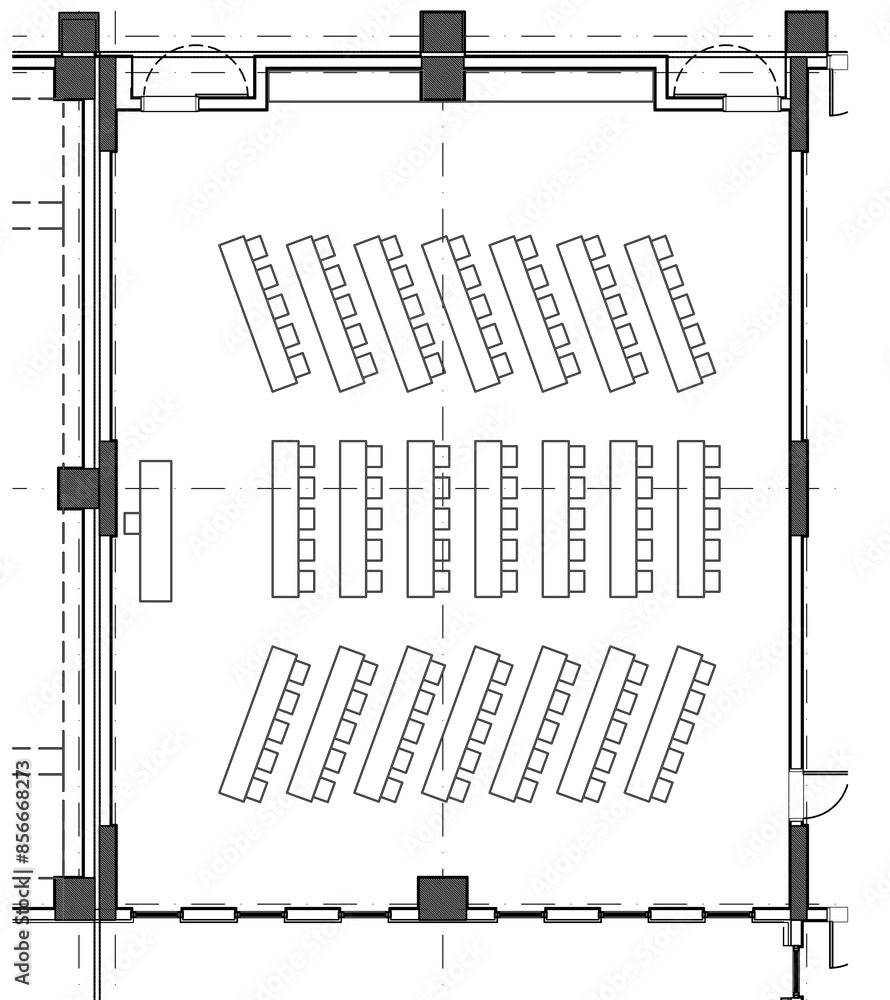 2d architectural drawing illustration of a high school conference room ...