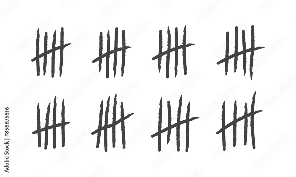 Hand drawn lines or sticks and brush strokes sorted by four and crossed ...