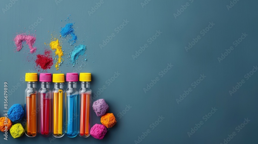science lab background with beakers and test tubes, a microscope icon ...