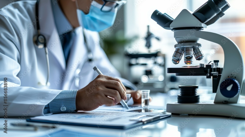 Doctor Reviewing Test Results: A doctor examining laboratory test ...
