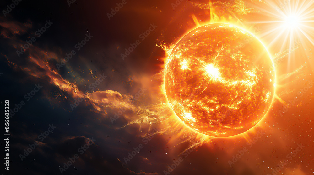 Abstract apocalyptic background, solar storm in the universe, burning ...