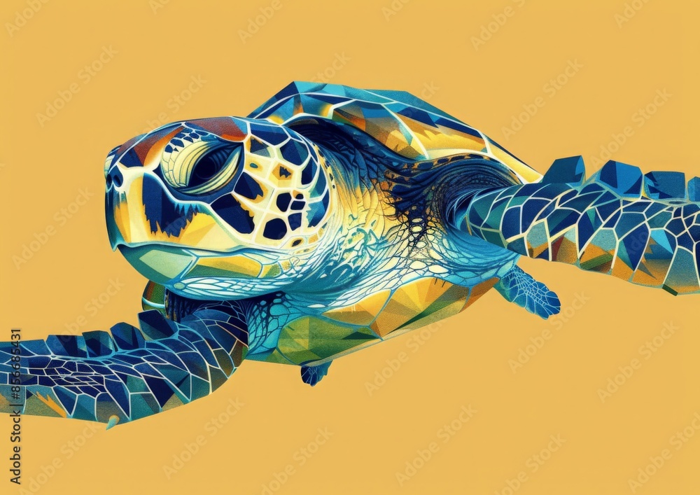 Illustration of a sea turtles head rendered in a polygonal style ...